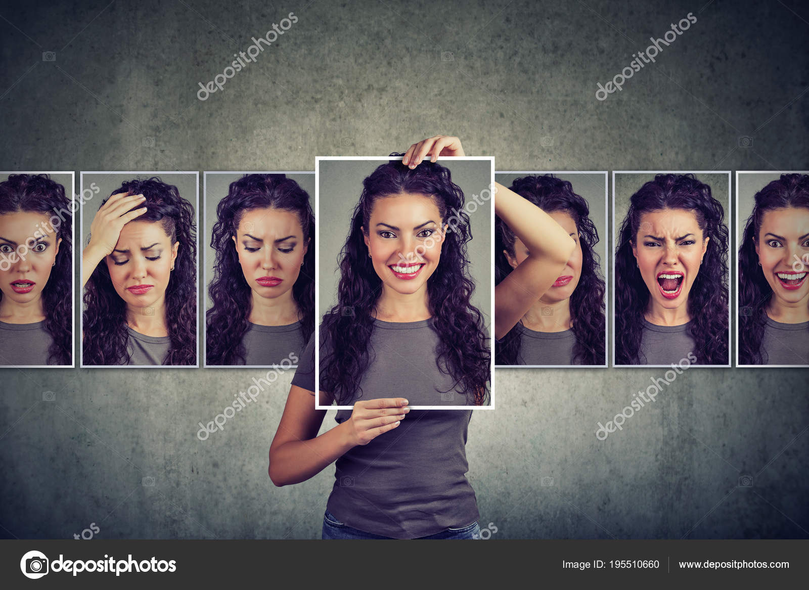 Masked woman expressing different emotions Stock Photo by ...