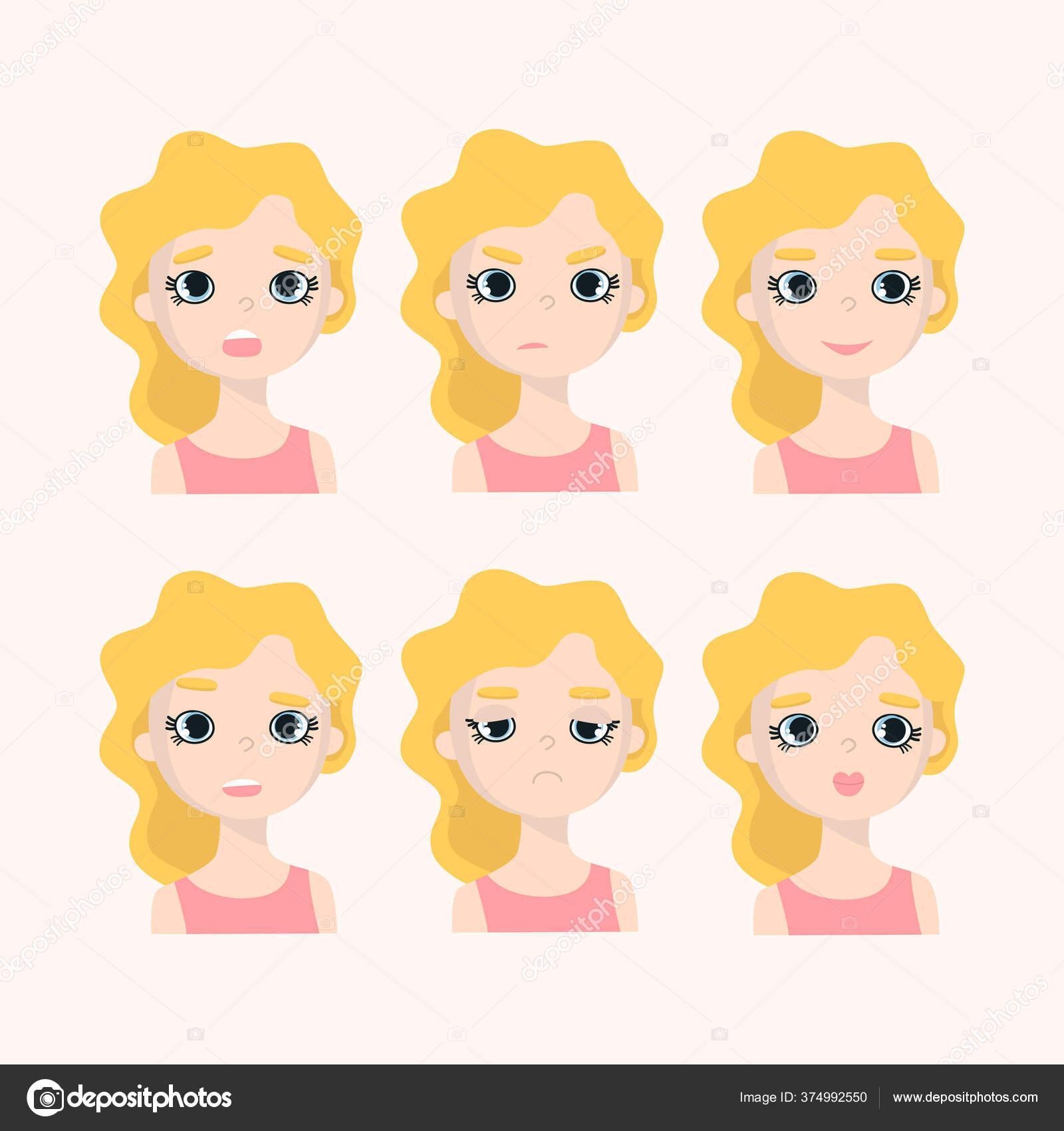 A set of six different female emotions. — Stock Vector © SofiaGegel ...