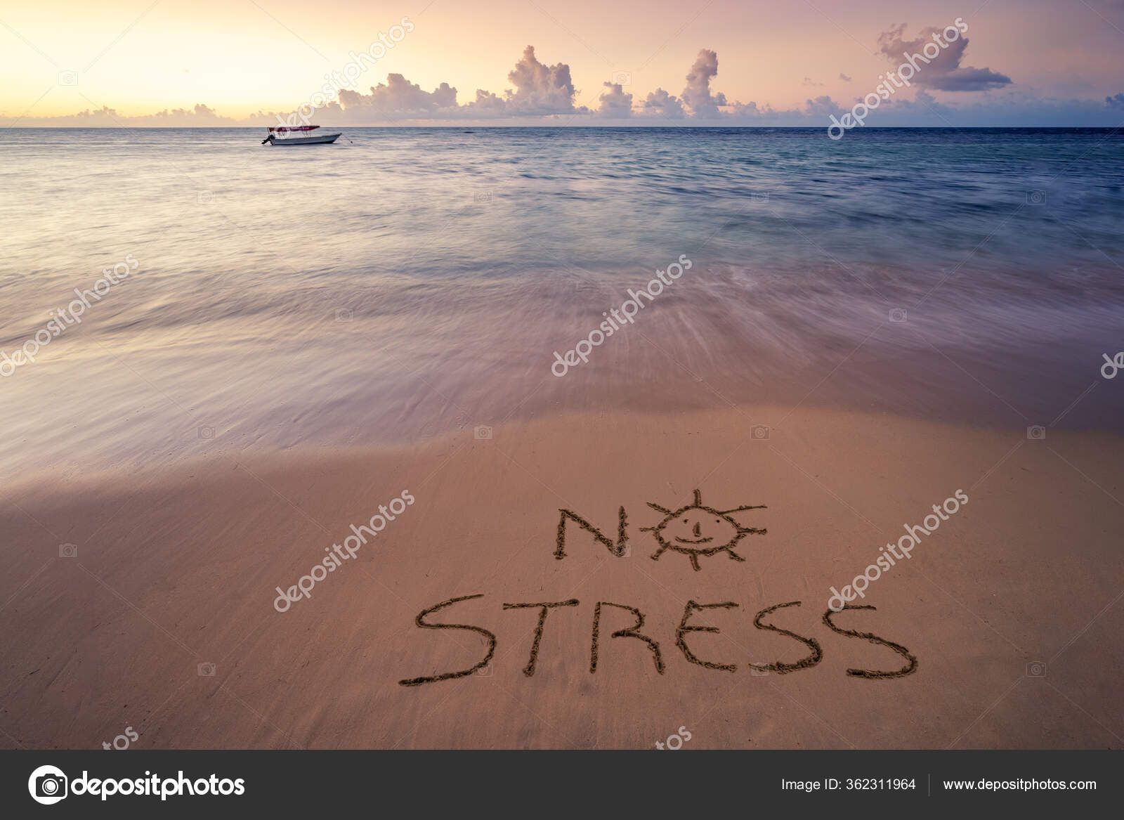 Handwritten Stress Sandy Beach Sunset Relax Summer Concept Dominican ...