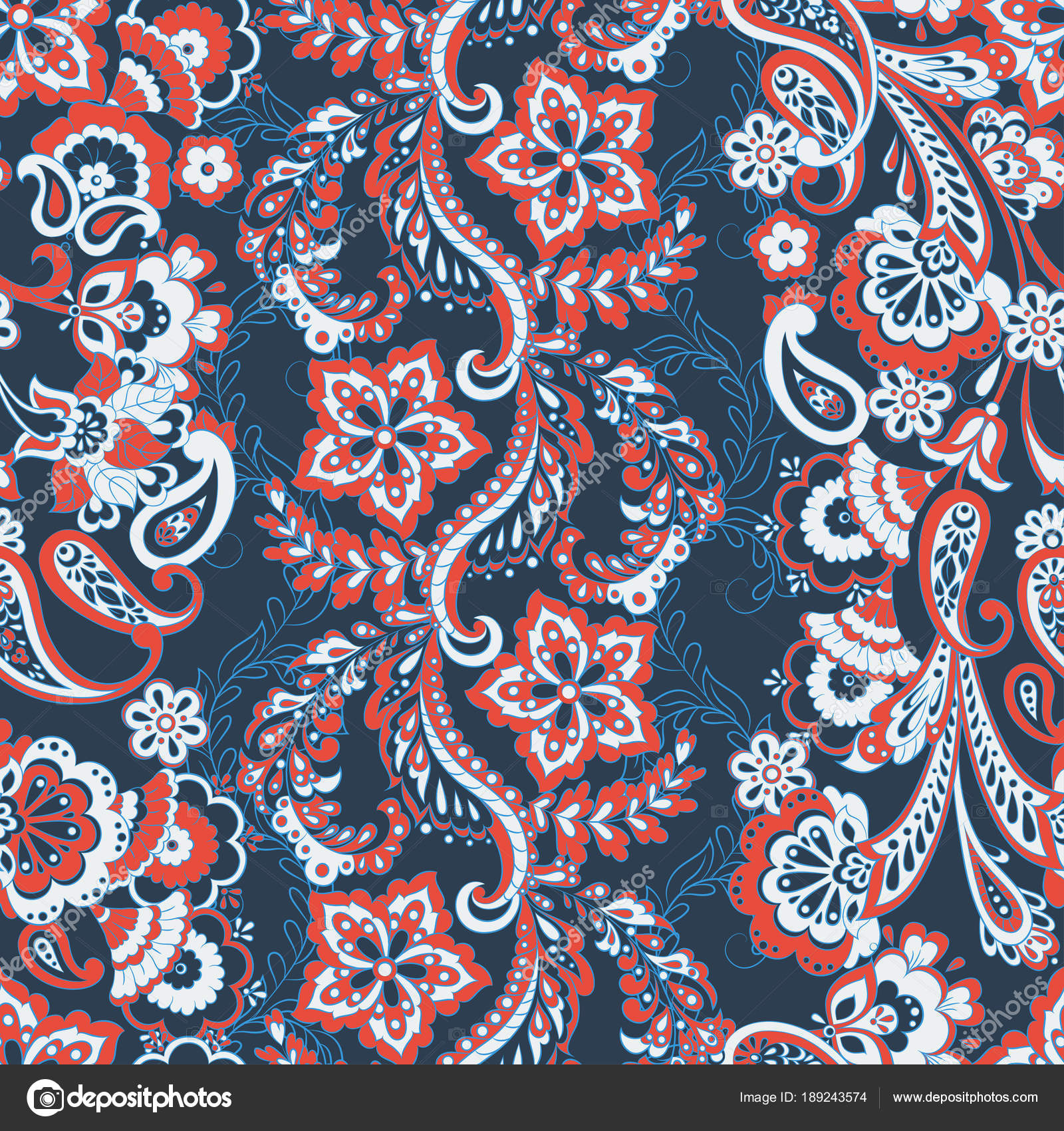 Ethnic flowers seamless vector pattern. floral vintage background ⬇ ...