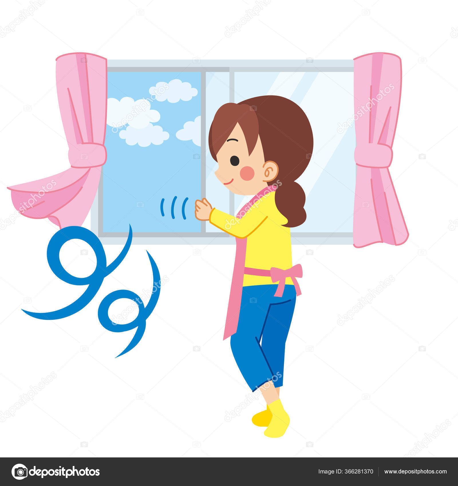 Illustration Nursery Woman Opening Window Letting Air Stock Vector ...
