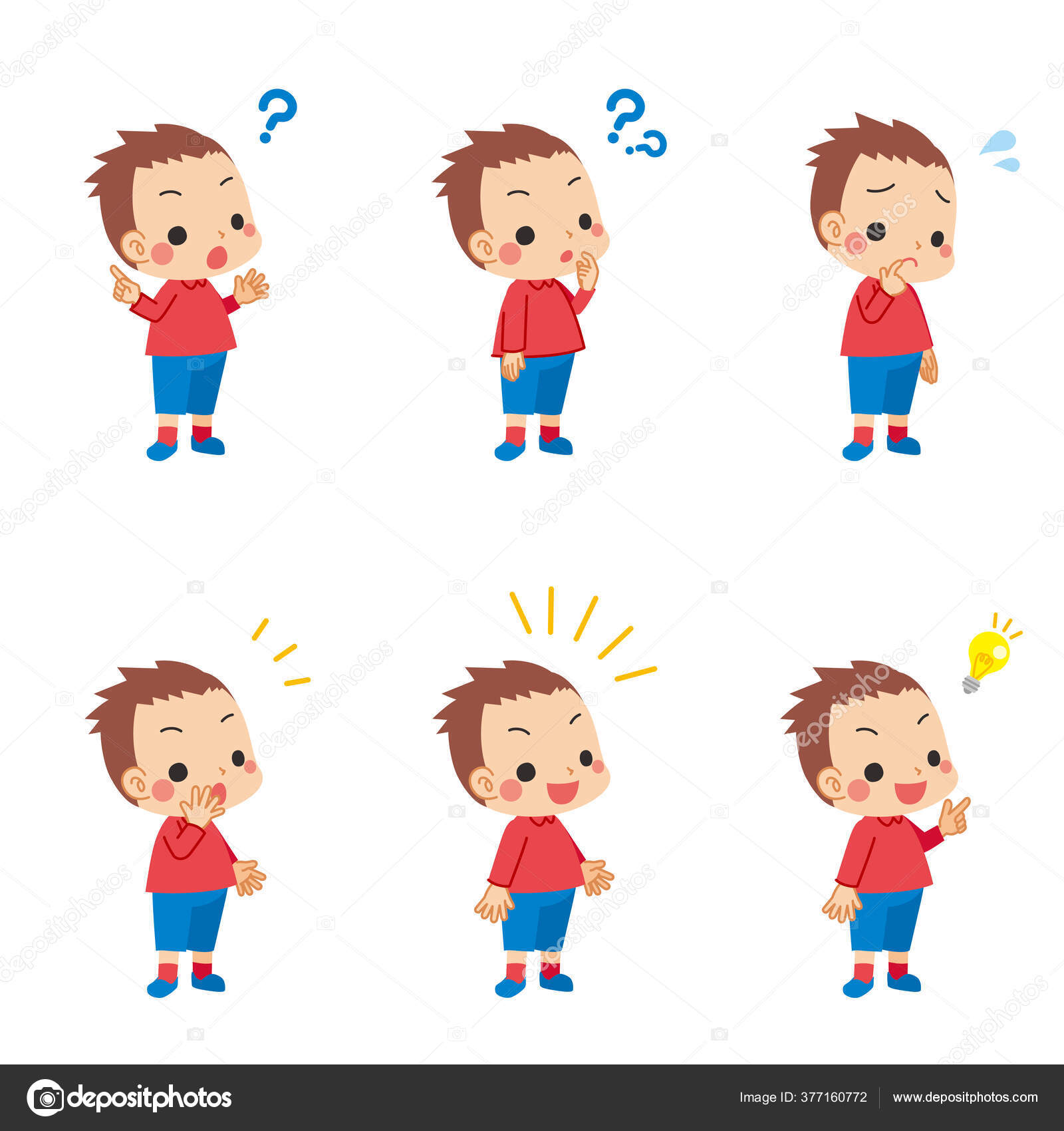 Set Illustrations Various Facial Expressions Thinking Little Boy ...