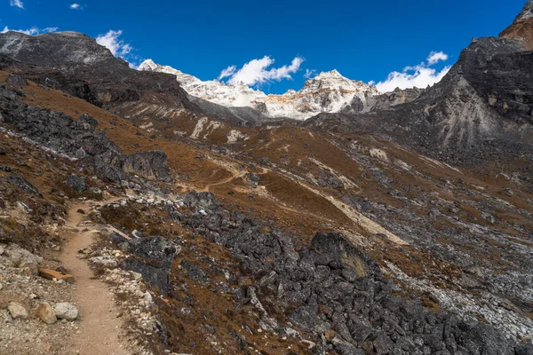 Sendero de trekking a Renjo la pass en el parque nacional Everest ...