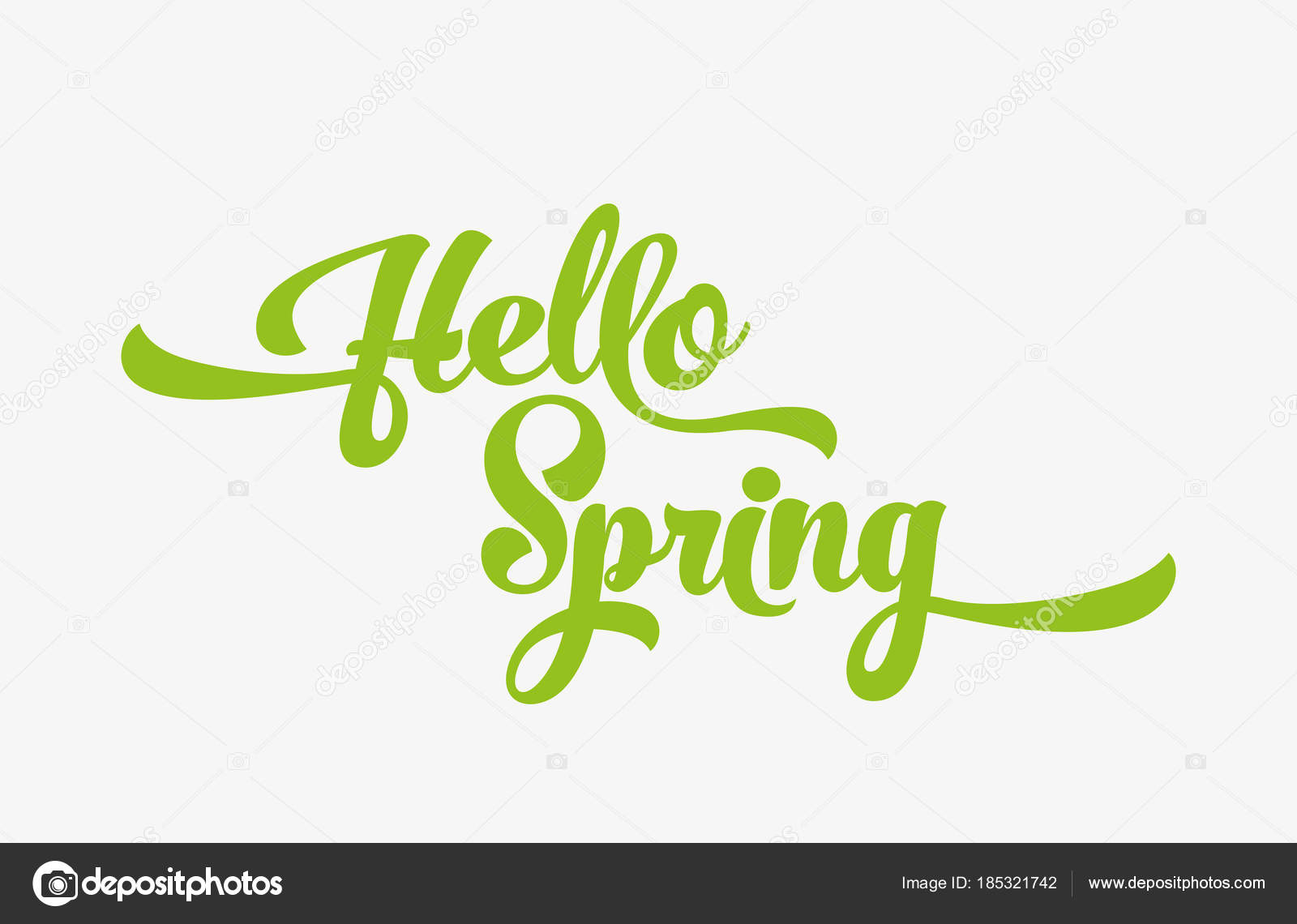 Hello spring green stylized calligraphic inscription on a white ...