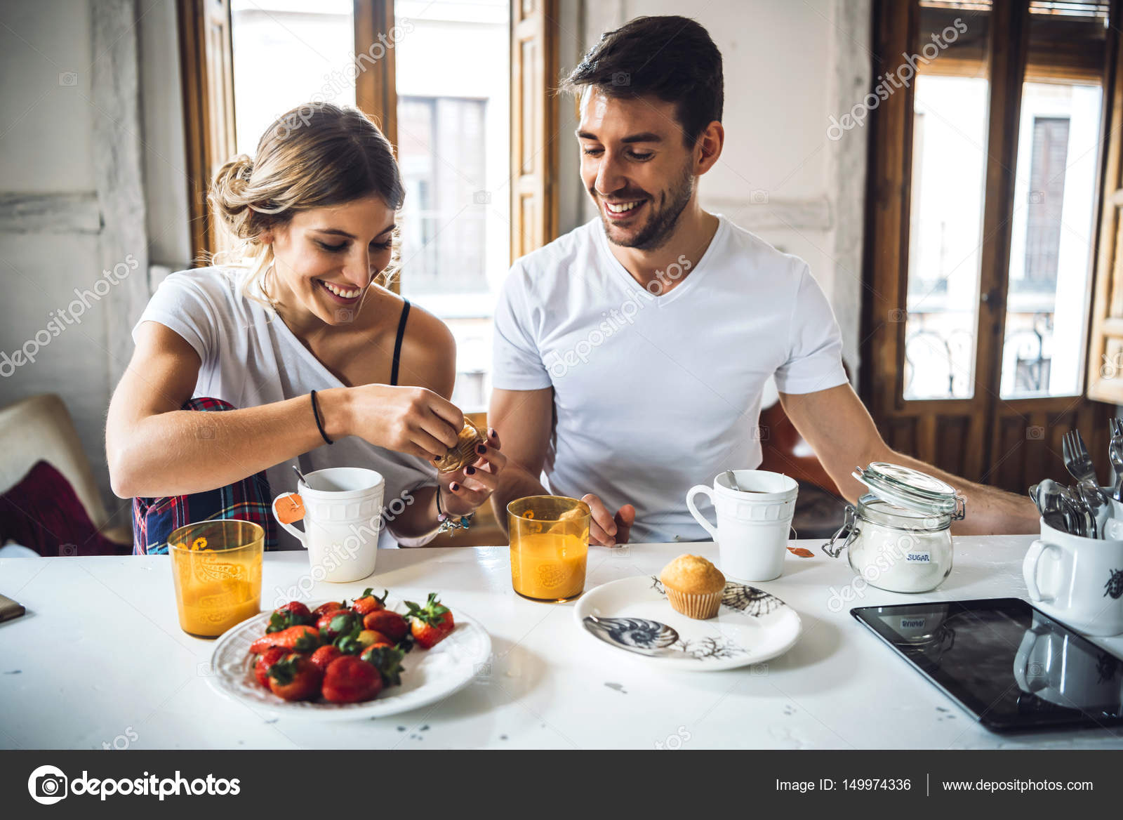 Couple having breakfast in morning — Stock Photo © klublub #149974336