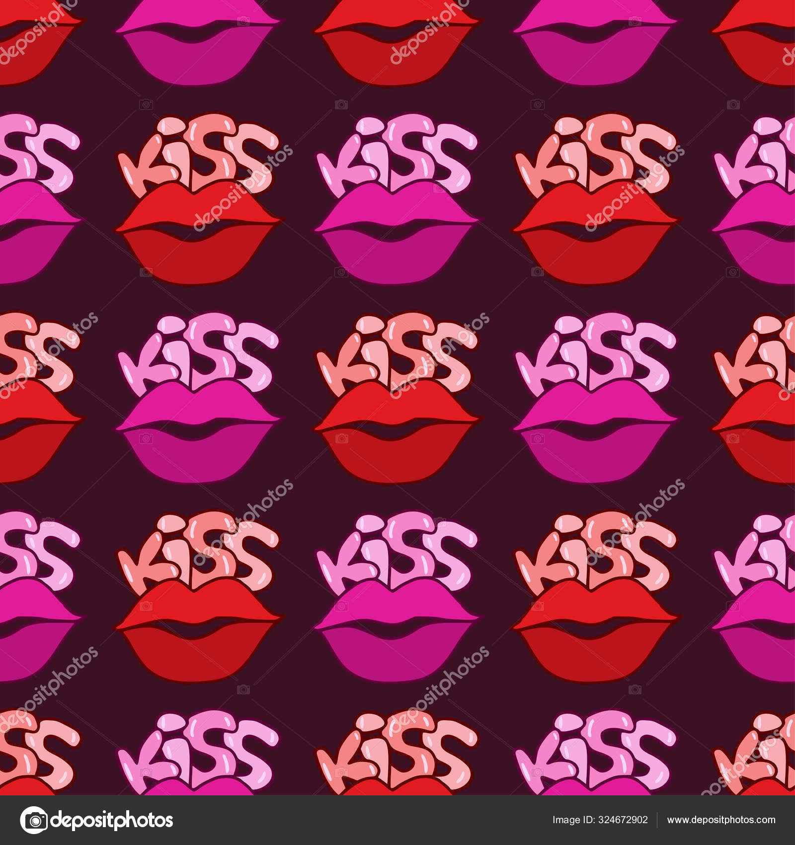 Kisses Seamless Pattern Glamour Background Red Lips Romantic Kisses ...