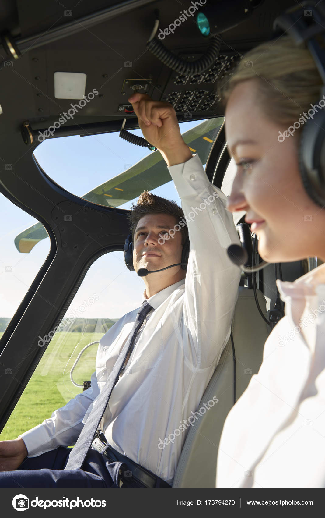 Pilot And Co Pilot In Cockpit Of Helicopter Before Take Off — Stock ...