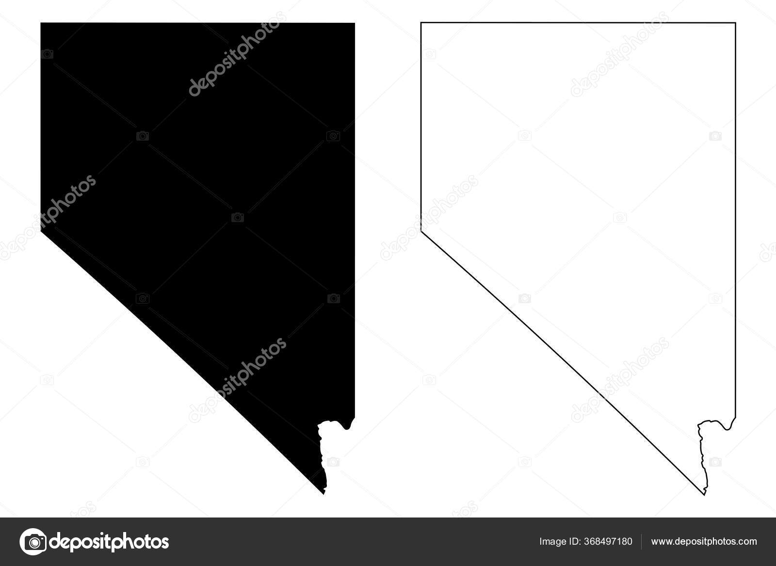 Nevada State Maps Black Silhouette Outline Isolated White Background ...