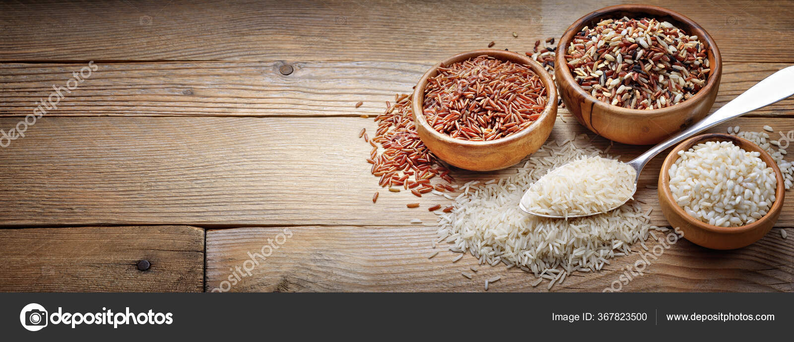 Various Raw Rice Basmati Mix Long Grain Arborio Red Rice Stock Photo by ...