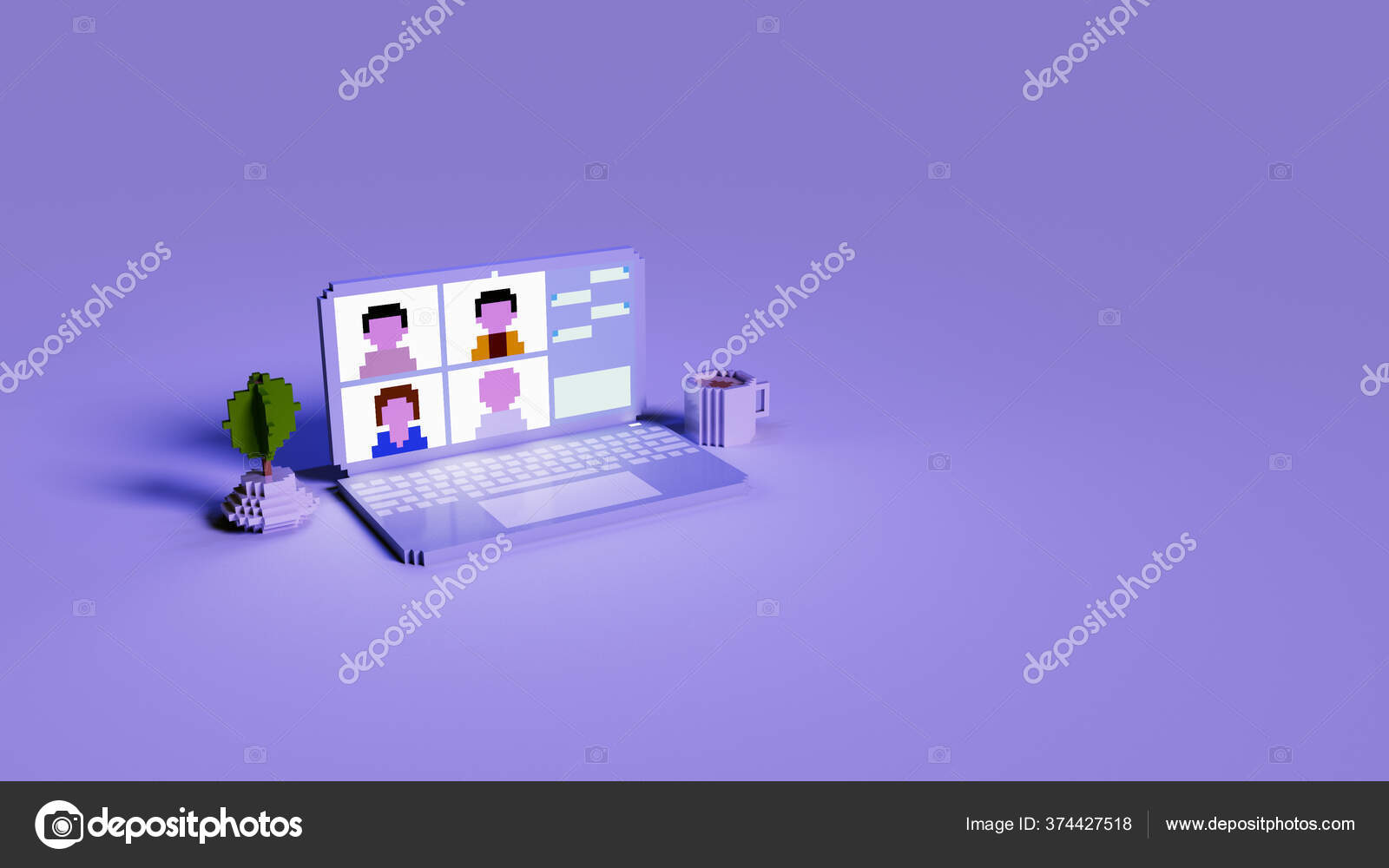 Work Talk Each Other Laptop Screen Conference Video Call Working ...