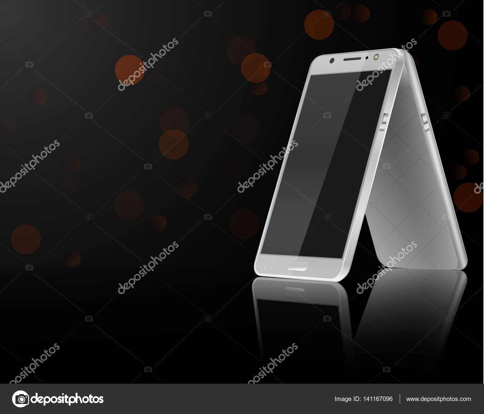 Modern touchscreen phone with reflection on a black background, vector ...