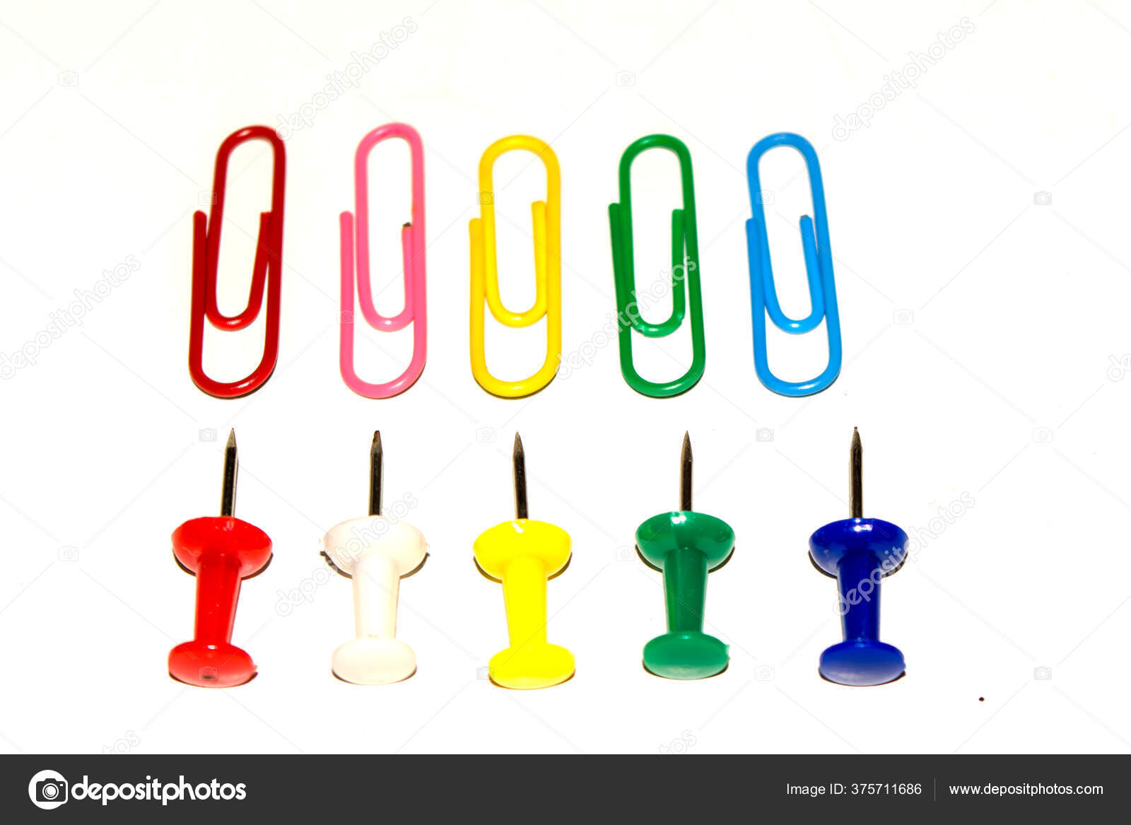 Push Pins Paper Clips Different Colors Isolated White Background Stock ...