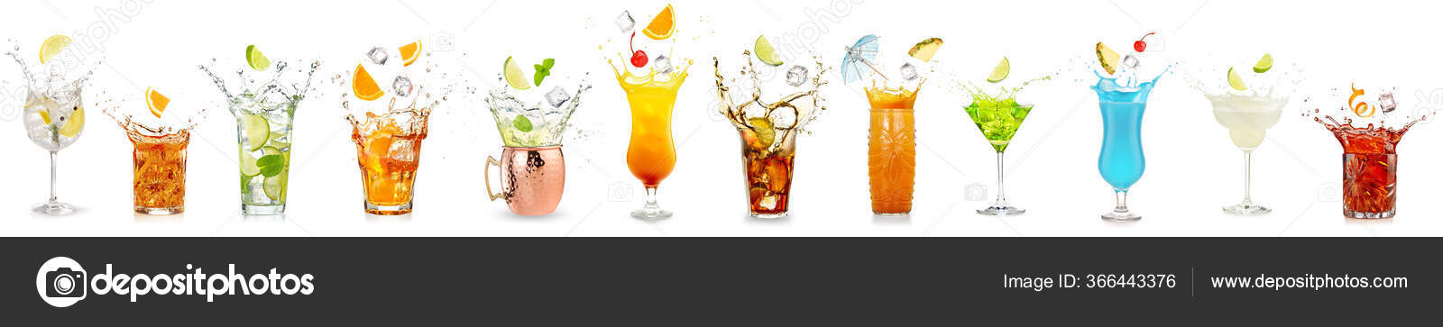 Splashing Cocktails Collection Isolated White Background — Stock Photo ...