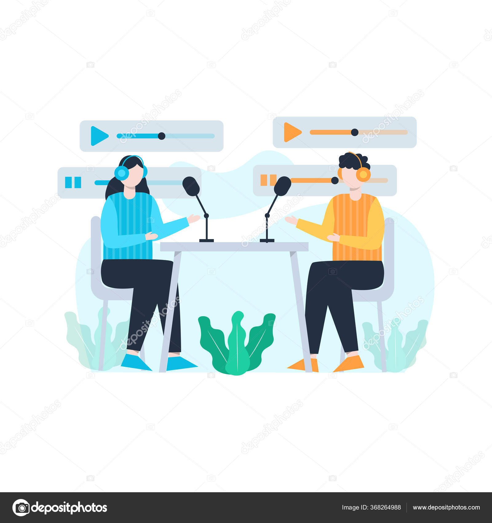 People Recording Dialogue Podcasts Being Listened Listeners Vector ...