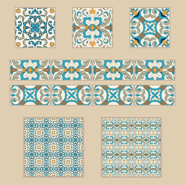Vector set of Portuguese tiles and borders. Collection of colored ...