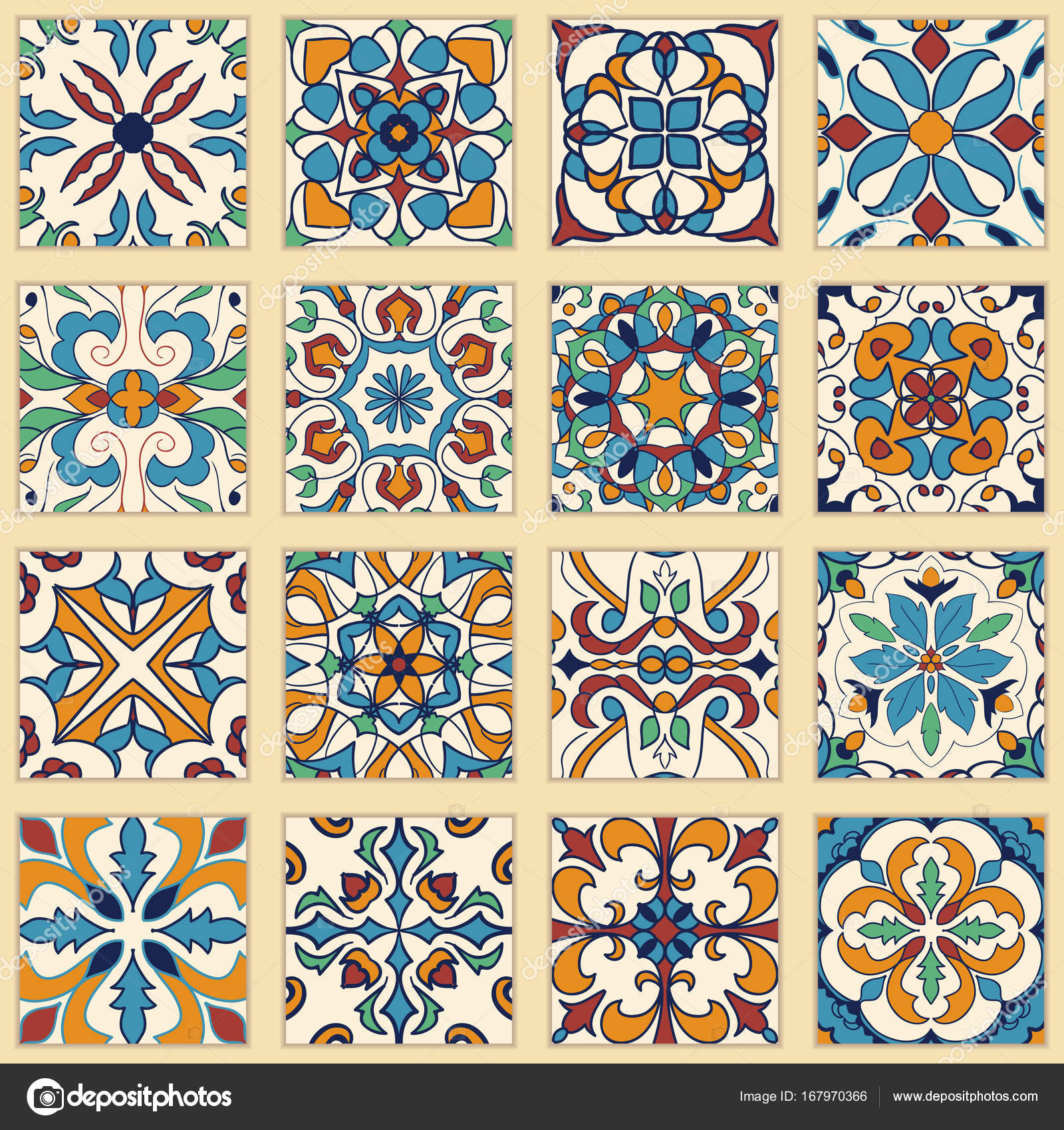 Vector set of Portuguese tiles. Collection of colored patterns for ...