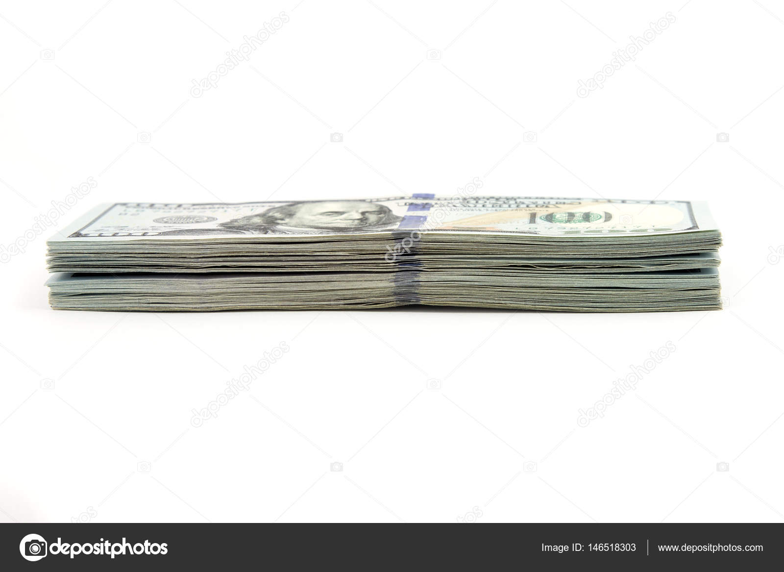 Many bundle of US 100 dollars banknotes on a white background Stock ...