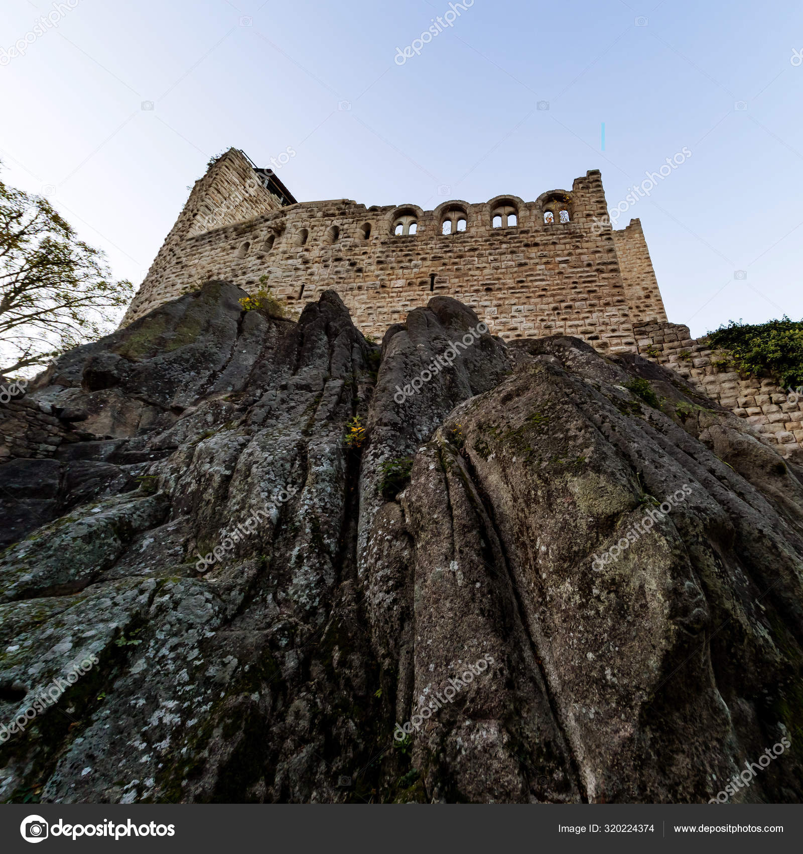 Old medieval hilltop castle Bernstein in Alsace. The ruins of a — Stock ...