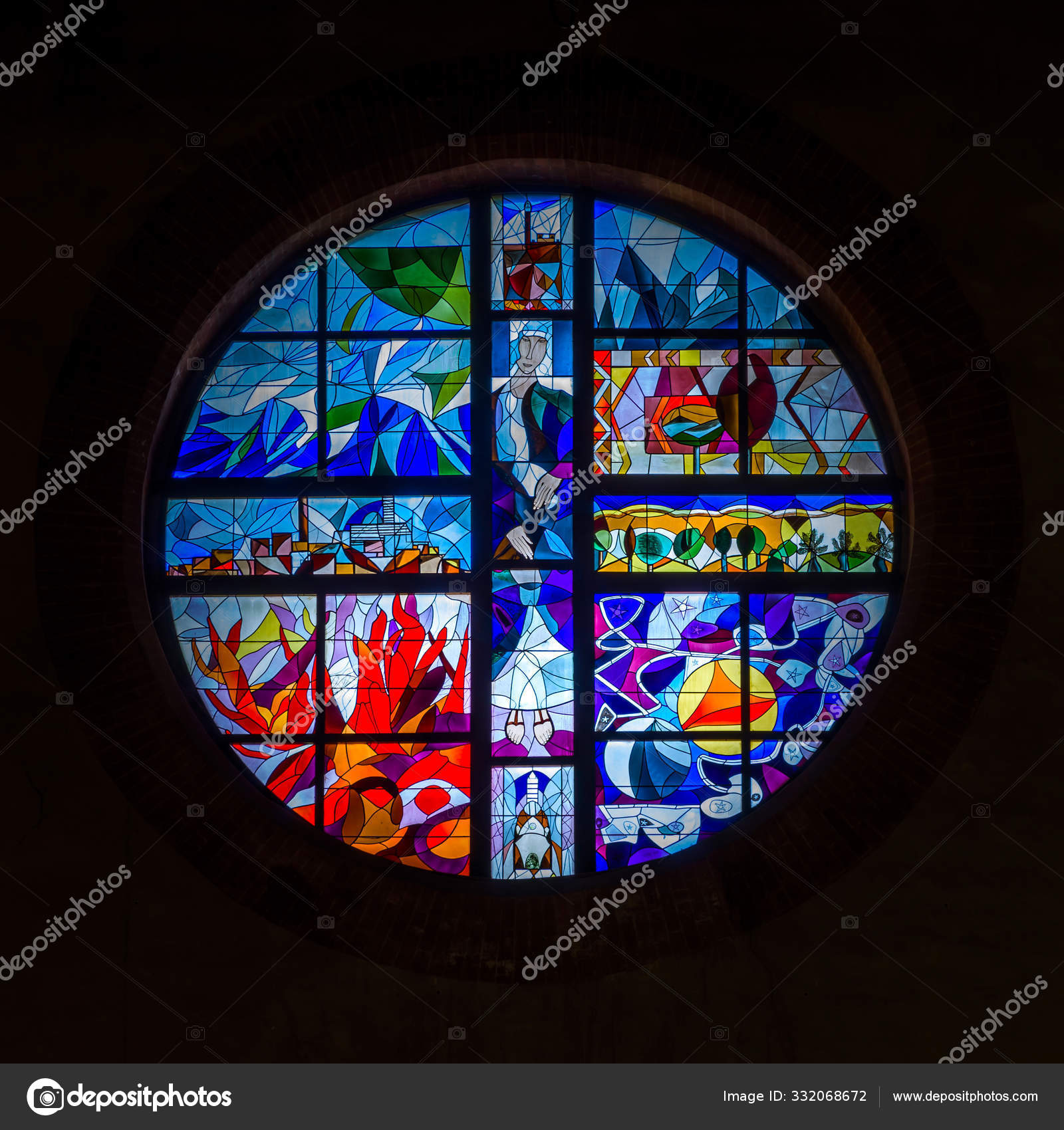 Beautiful stained glass windows through which the sun shines. — Stock ...