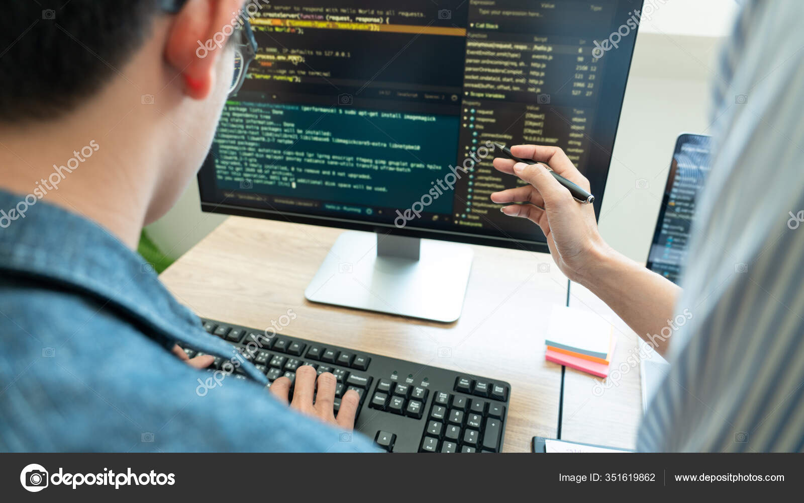 Collaborative Work Software Engineers Website Developer Technologies Programmer Working Coding ...