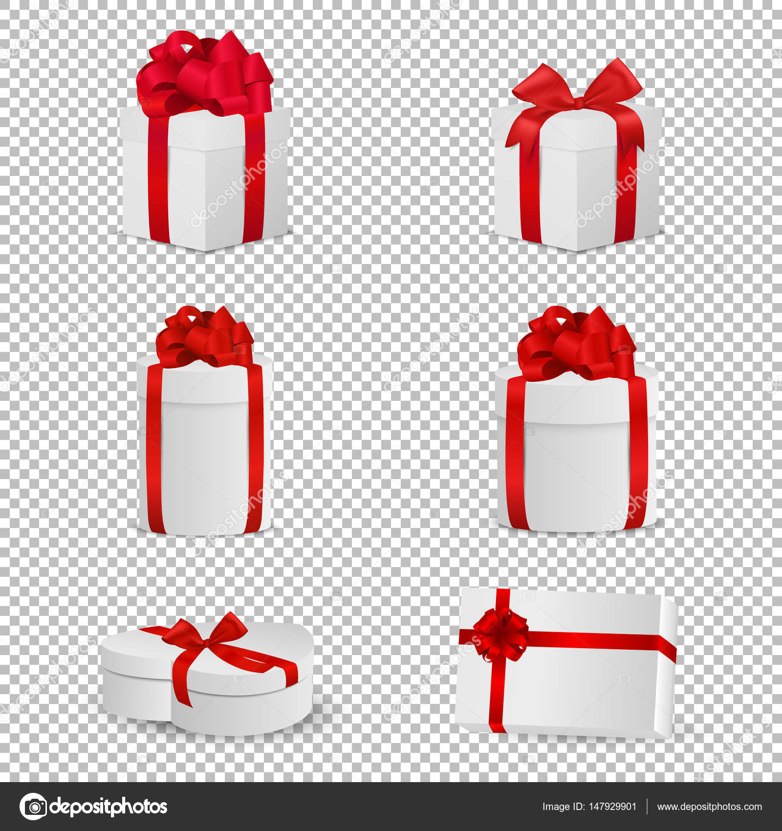 Vector white gift box with red bow set isolated on transparent ...