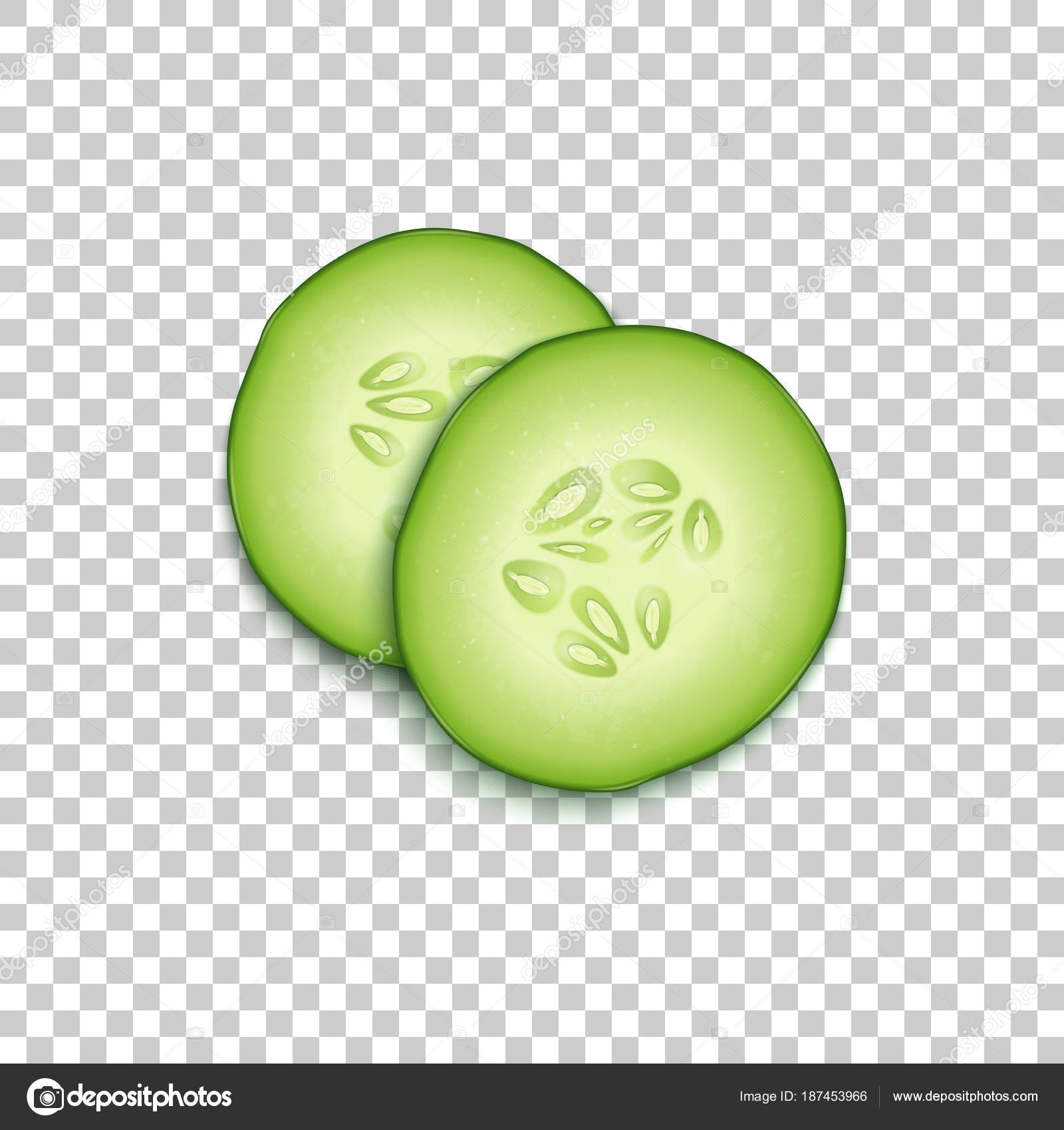 Two realistic vector 3d slice juicy cucumbers icon closeup isolated on ...