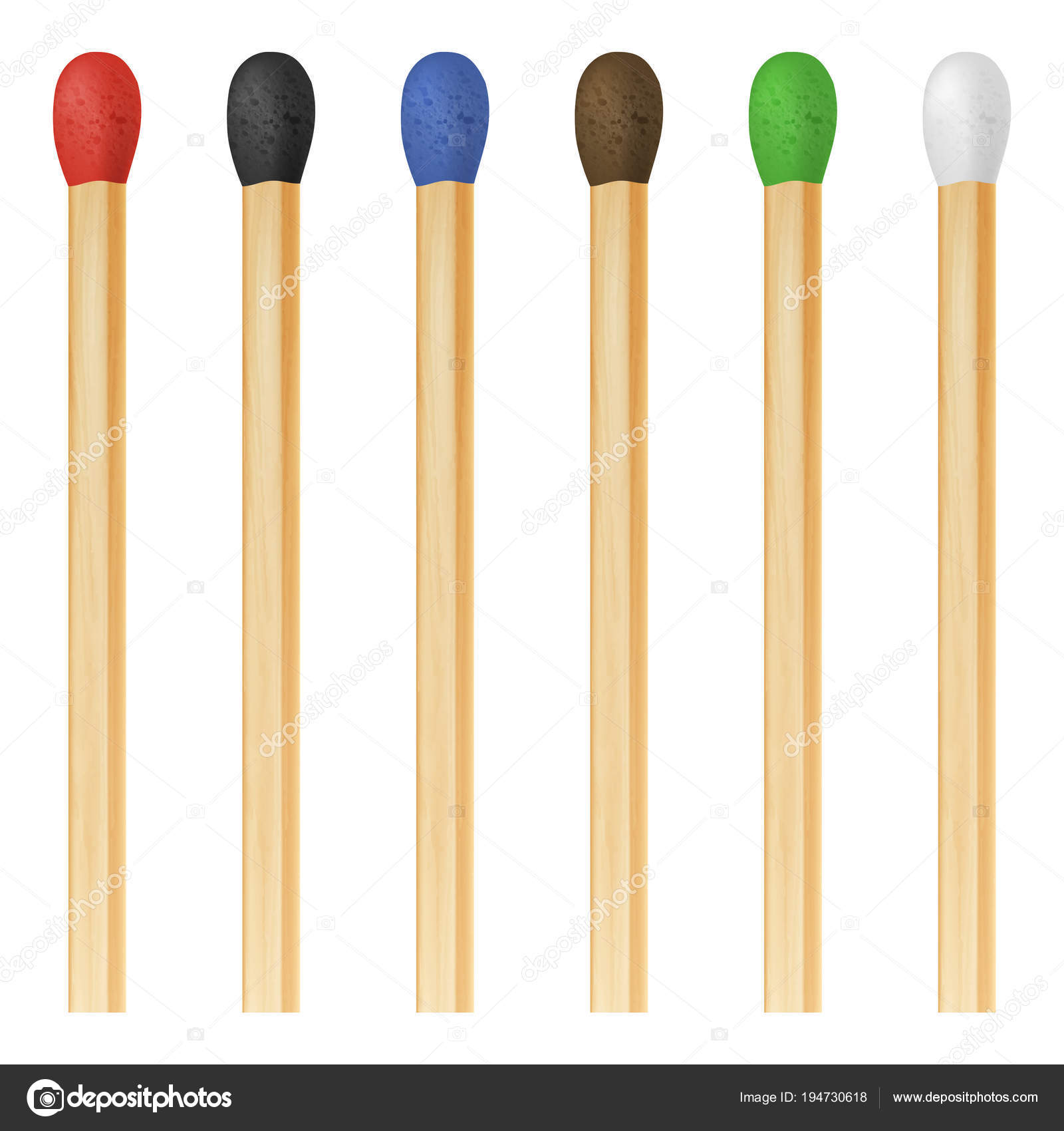 Vector 3d realistic colorful match stick icon set, closeup isolated on ...