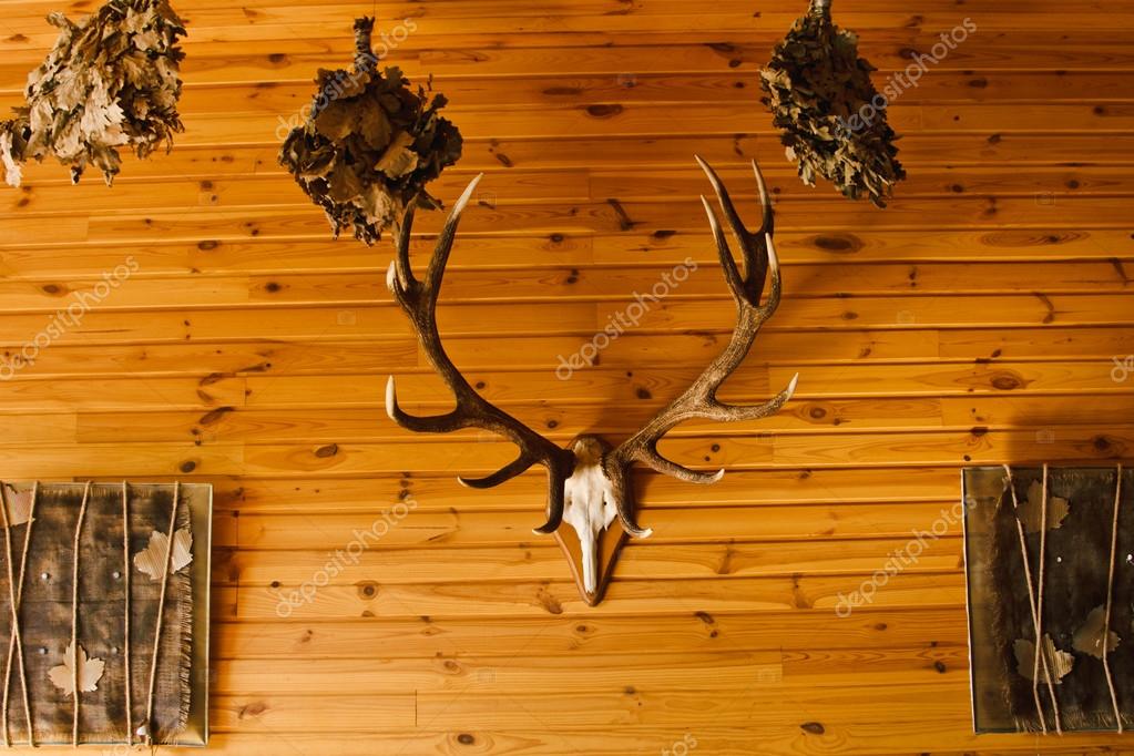 Deer antler on the wall — Stock Photo © Mikhail_Kayl #128758008