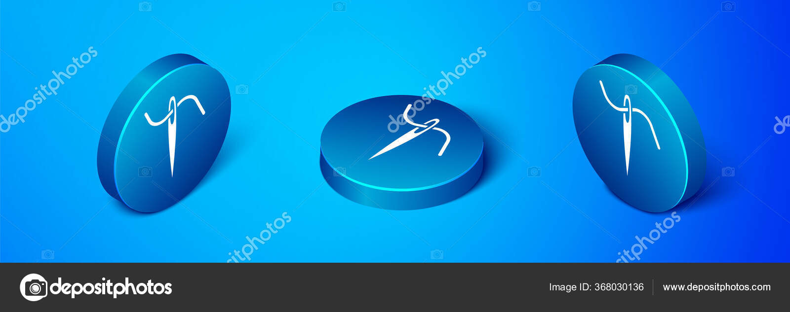 Isometric Needle Sewing Thread Icon Isolated Blue Background Tailor ...