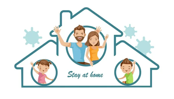 Stay Home Family Sitting Together Sofa Living Room Campaign Coronavirus ...