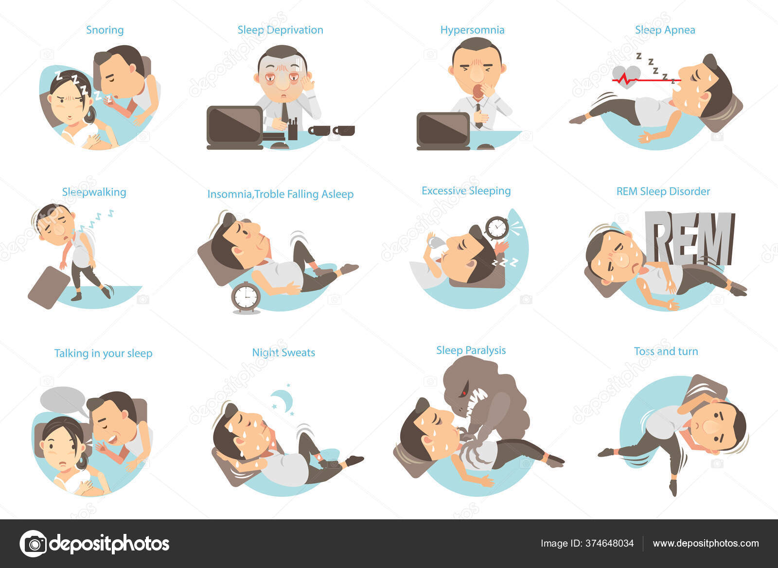 Sleep Problems Vector Illustration Stock Vector by ©ann131313 374648034