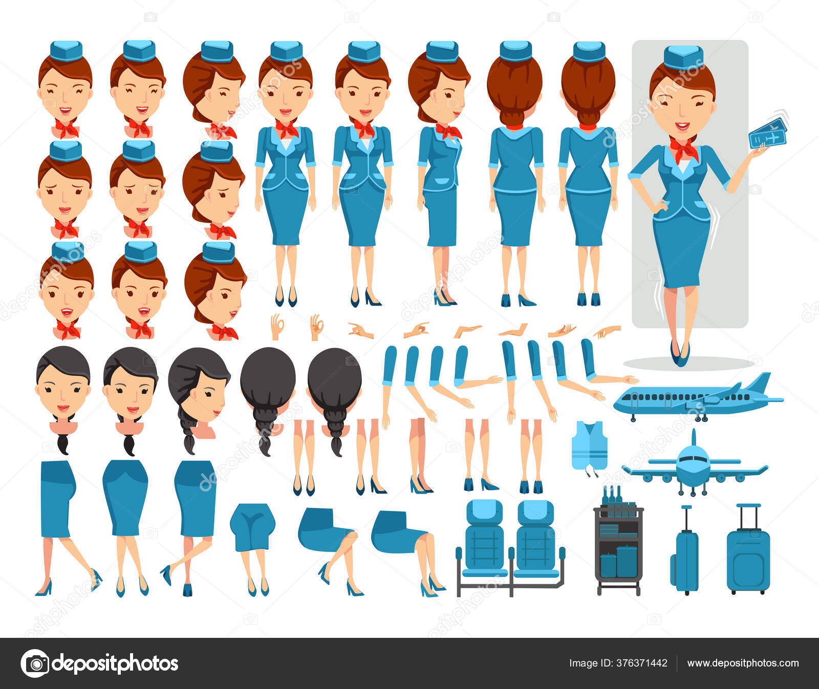 Air Hostess Air Hostess Character Creation Set Icons Different Types ...