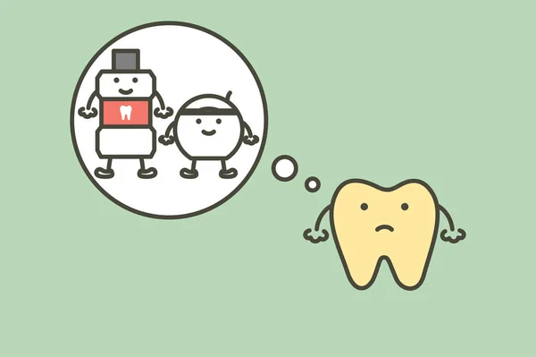 yellow tooth thinking of mouthwash and floss, dental plaque - teeth ...