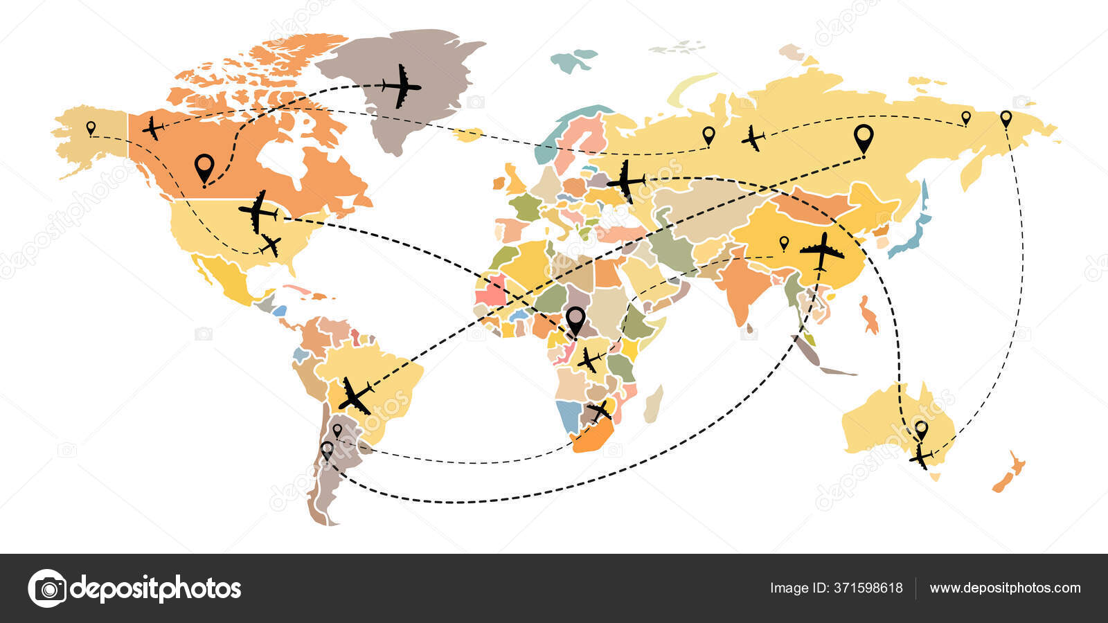 Route Aérienne Sur Carte Monde Vol Linéaire L'avion Avec Les image ...