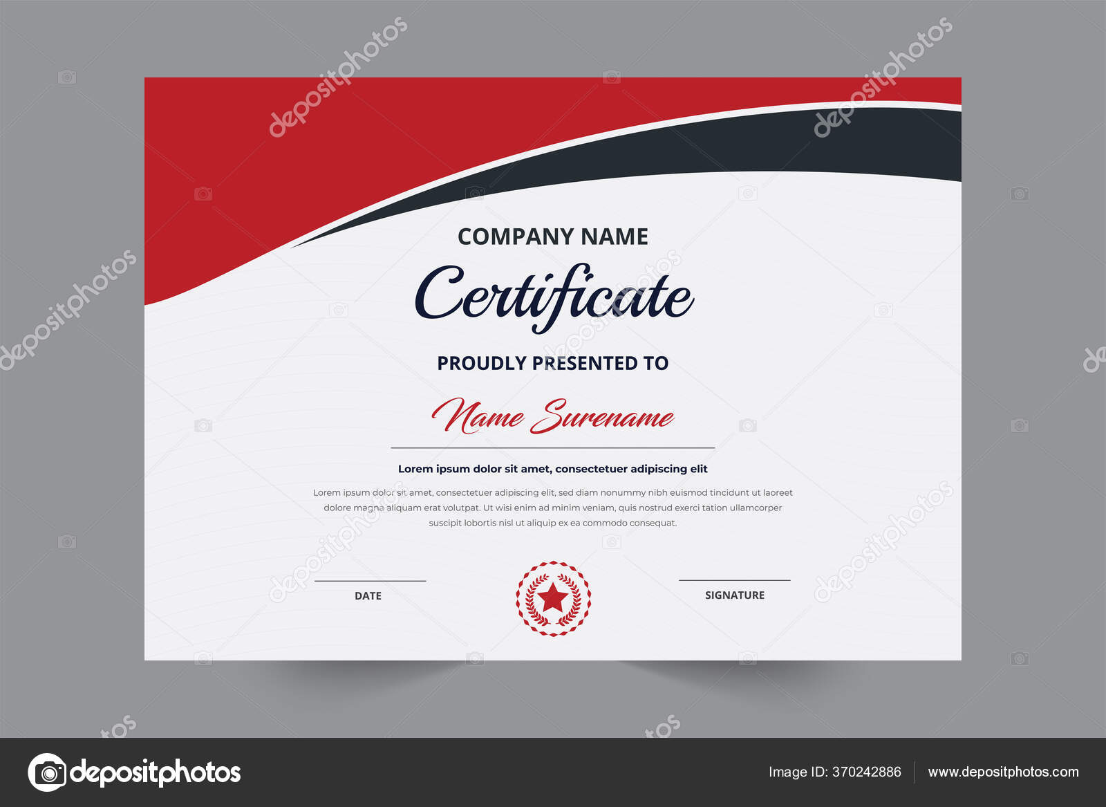 Certificate Template Badge Red Black Color Modern Shape Eps Stock ...