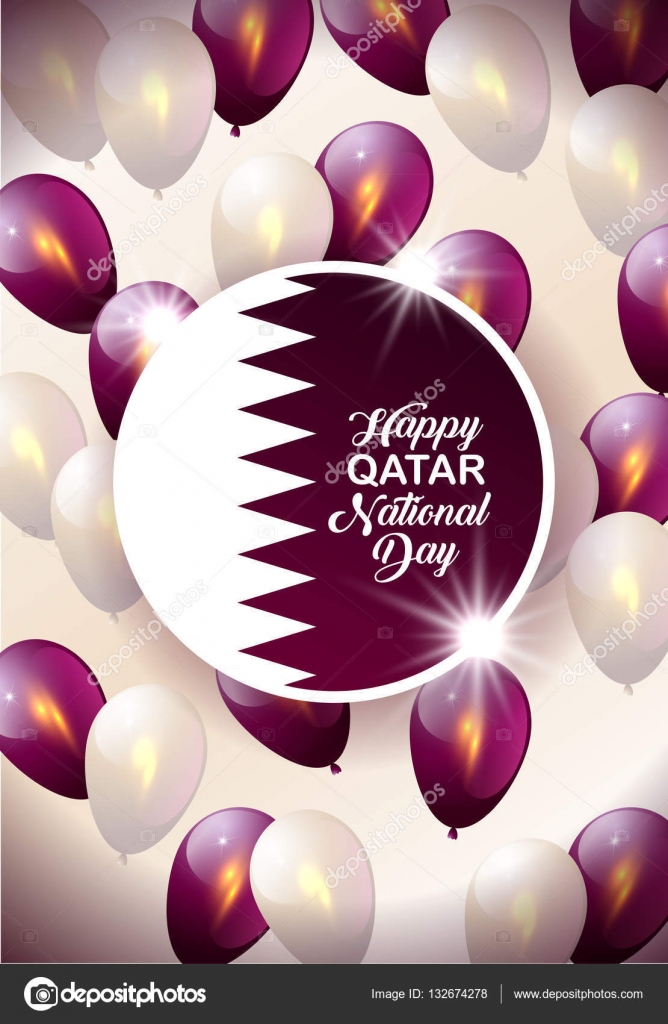Happy Qatar National Day. Greeting card with balloons. Qatar flag color ... Happy Qatar National Day. Greeting card with balloons. Qatar flag color ...