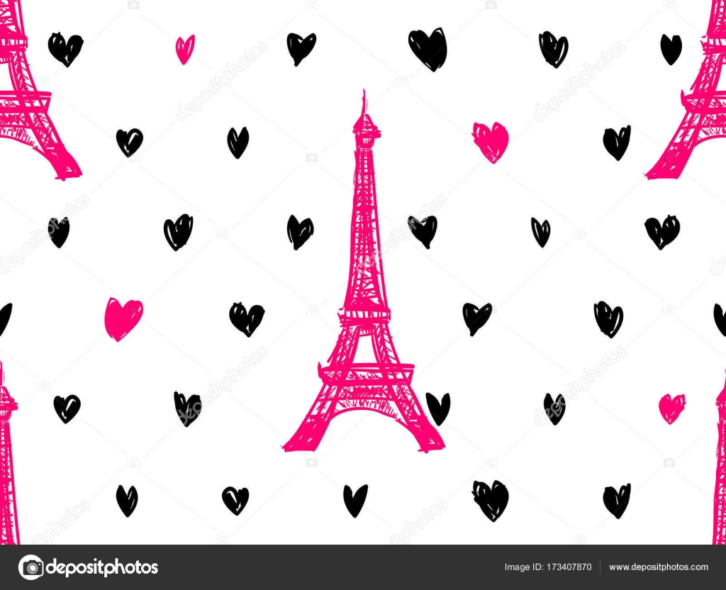 Seamless Paris pattern with Eiffel Tower and hearts. French vector ...