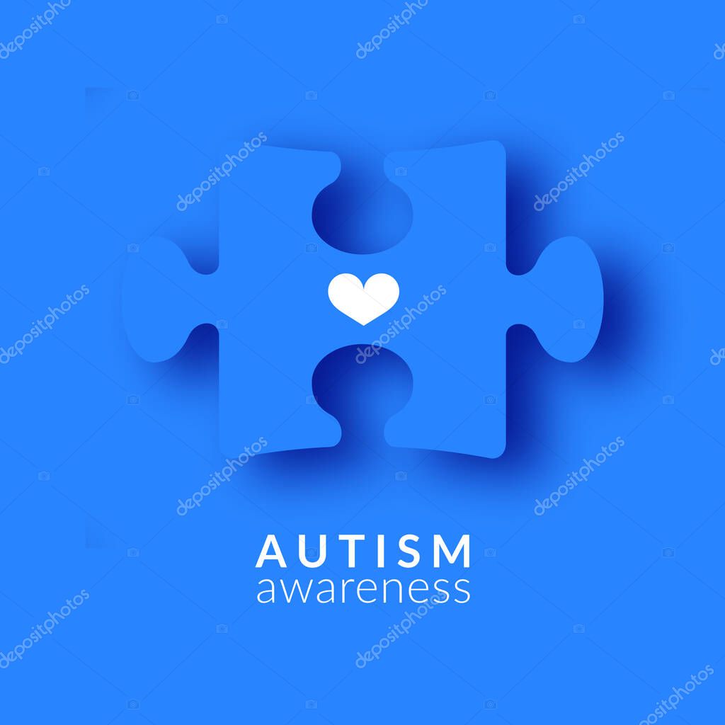 Puzzle azul paz con corazón. Autismo símbolo de conciencia. Día mundial ...