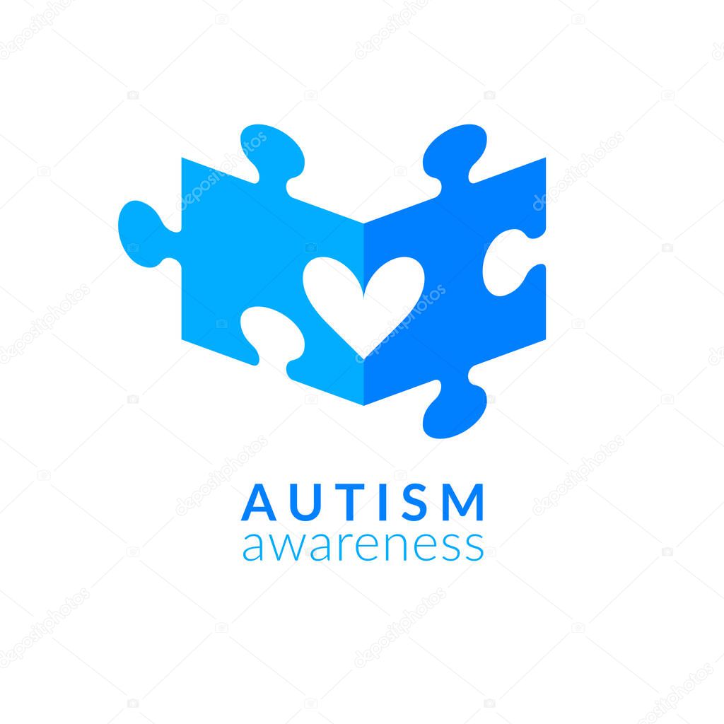 Puzzle azul paz con corazón. Autismo símbolo de conciencia. Día mundial ...