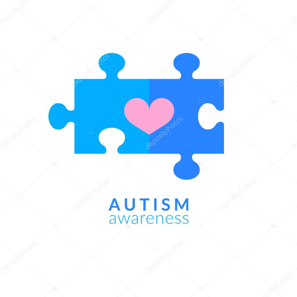 Puzzle azul paz con corazón. Autismo símbolo de conciencia. Día mundial ...