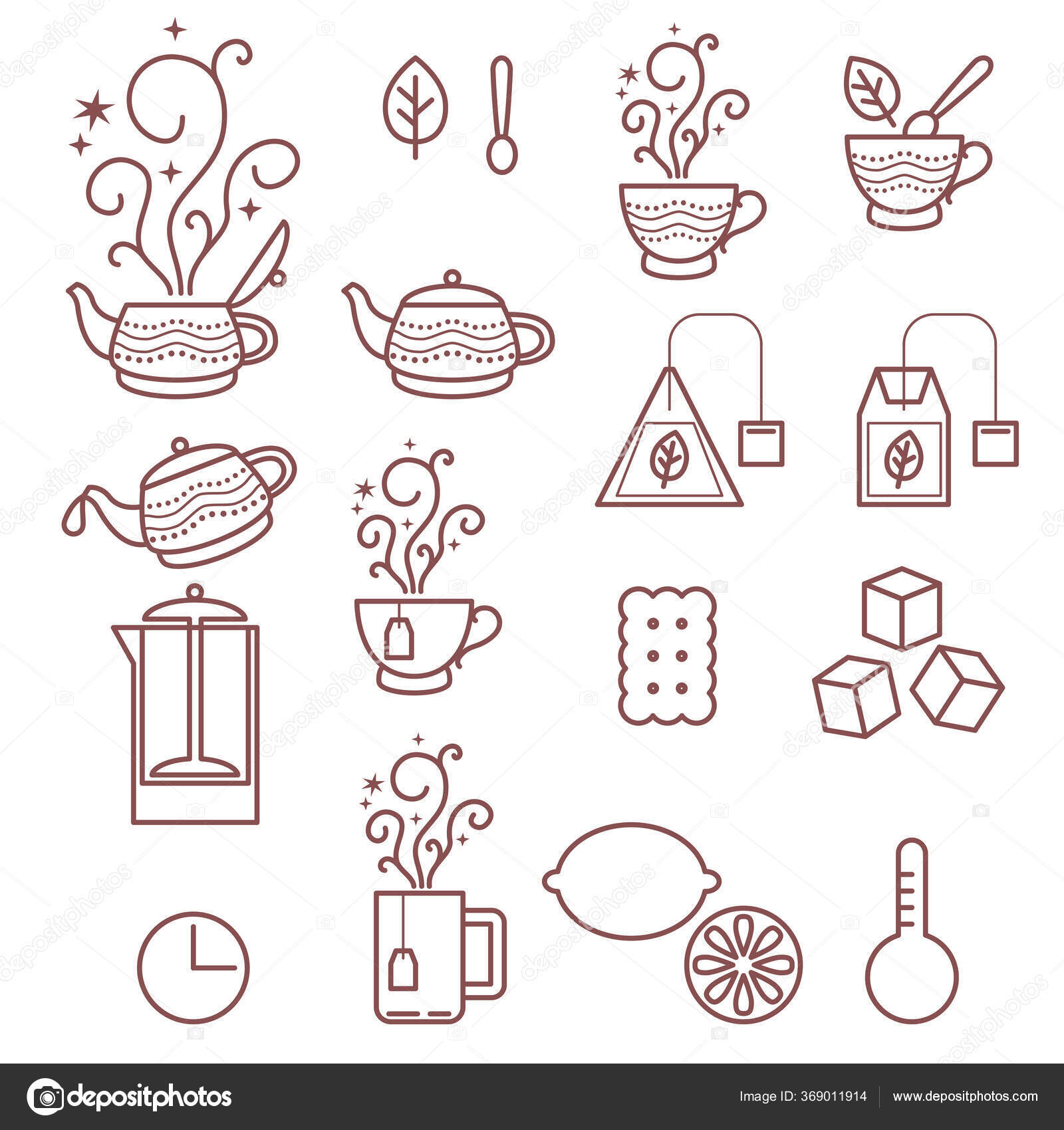 Set Tea Vector Line Icons Contains Icons Cup Tea Teabags Stock Vector ...
