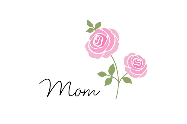 Flower pink rose with stem on white background. Vector design for women ...