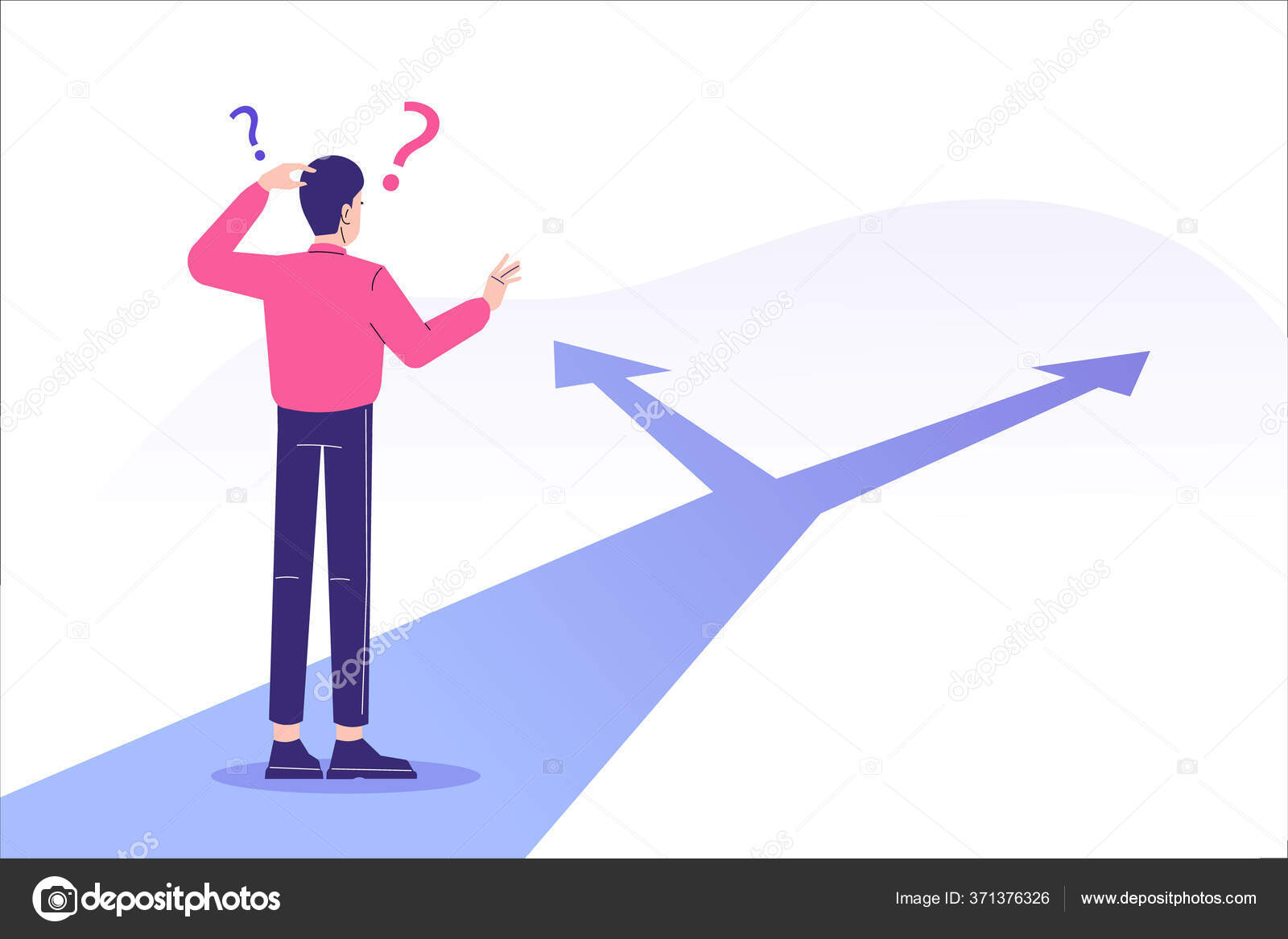 Confused Man Standing Crossroads Difficult Choice Two Options Decide ...
