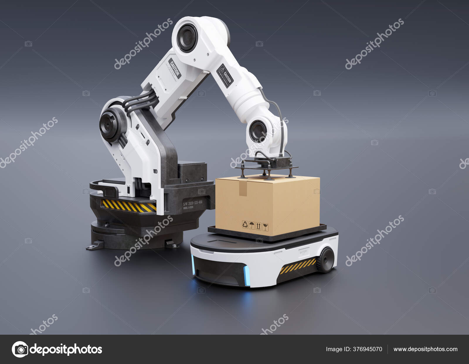 Robot Arm Picks Box Agv Stock Photo by ©sarawuth702 376945070