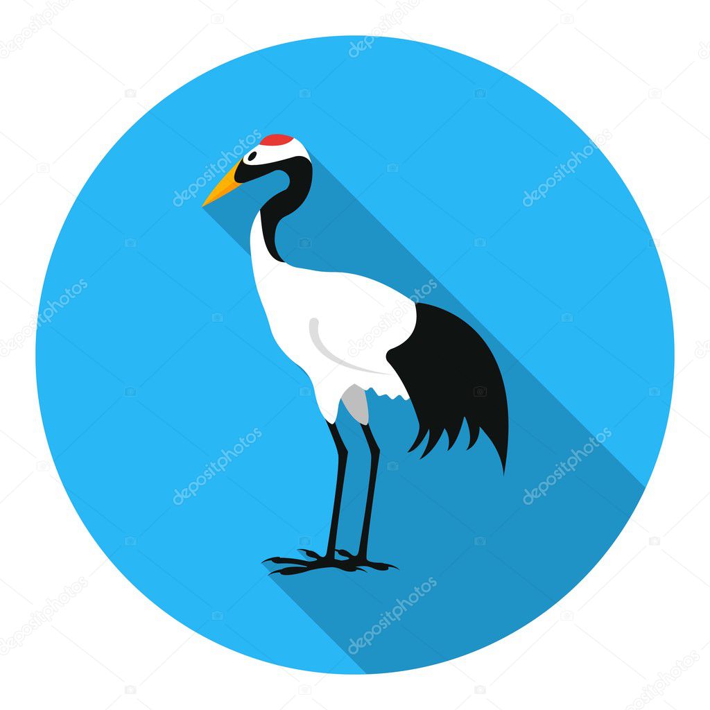 Red-crowned crane icon in flat style isolated on white background ...