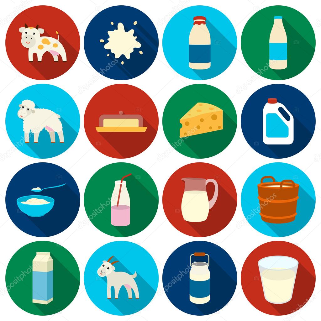 Iconos de set de leche en estilo plano. Gran colección de leche vector ...