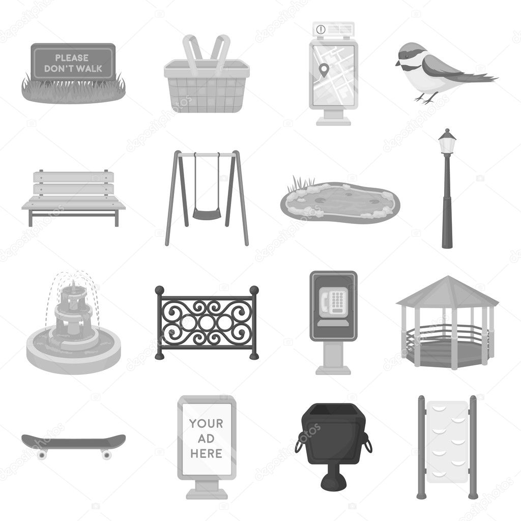 Park set icons in monochrome style. Big collection of park vector ...