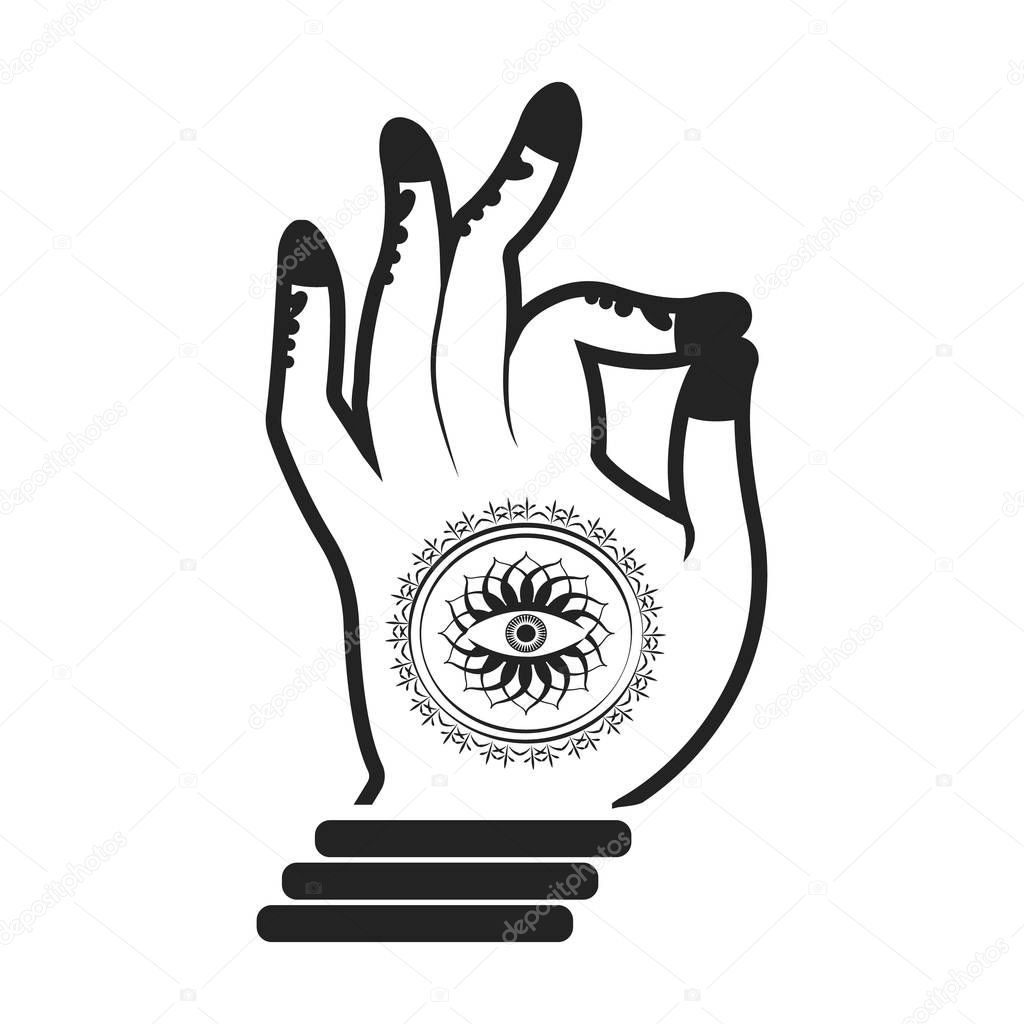 Mudra icon in black style isolated on white background. India symbol ...