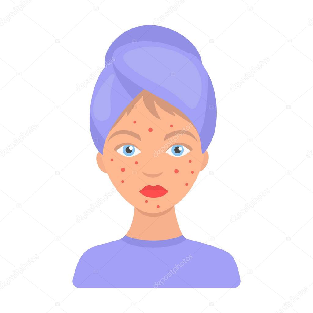 Woman with acne icon in cartoon style isolated on white background ...