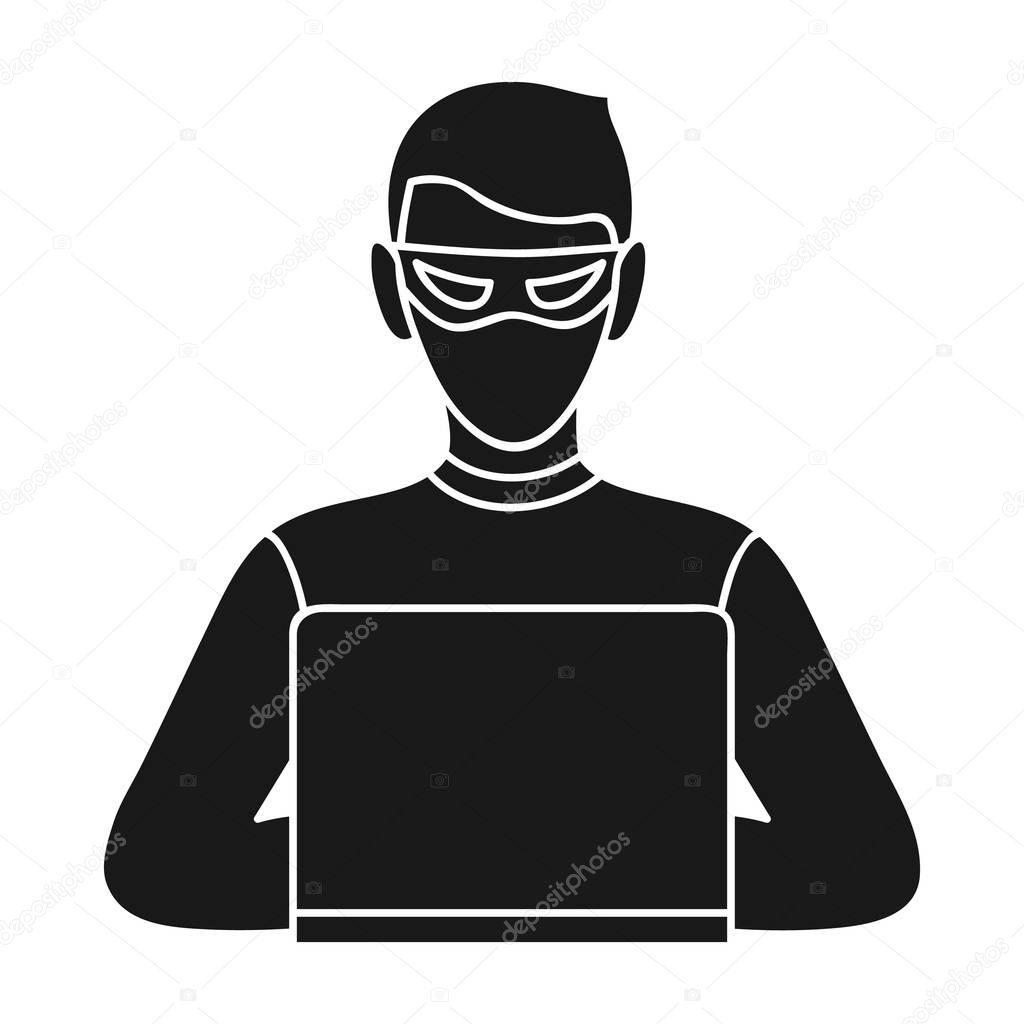 Hacker icon in black style isolated on white background. Crime symbol stock vector illustration ...